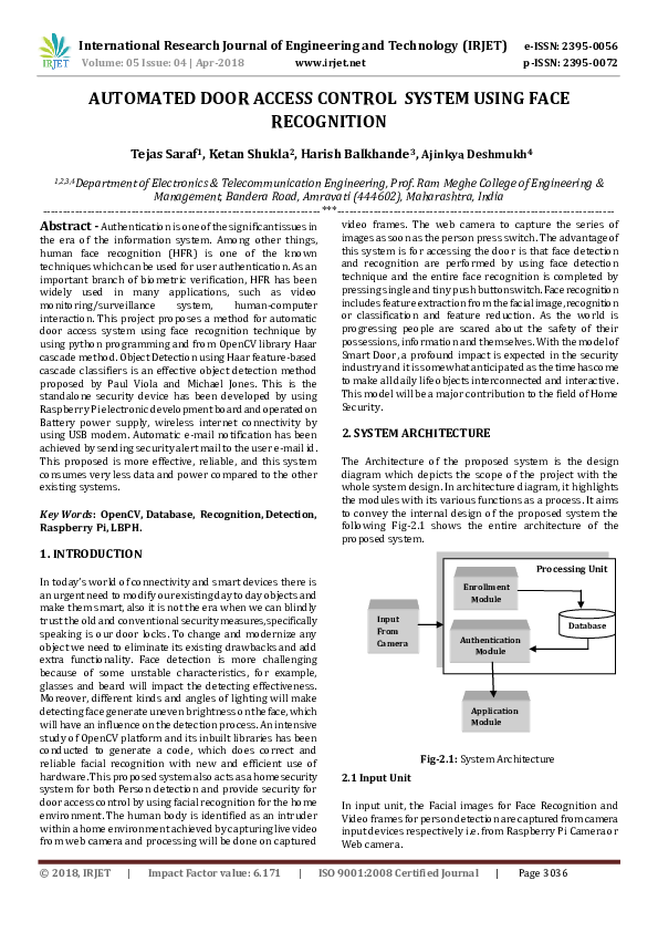 (PDF) IRJET-Automated Door Access Control System using Face Recognition