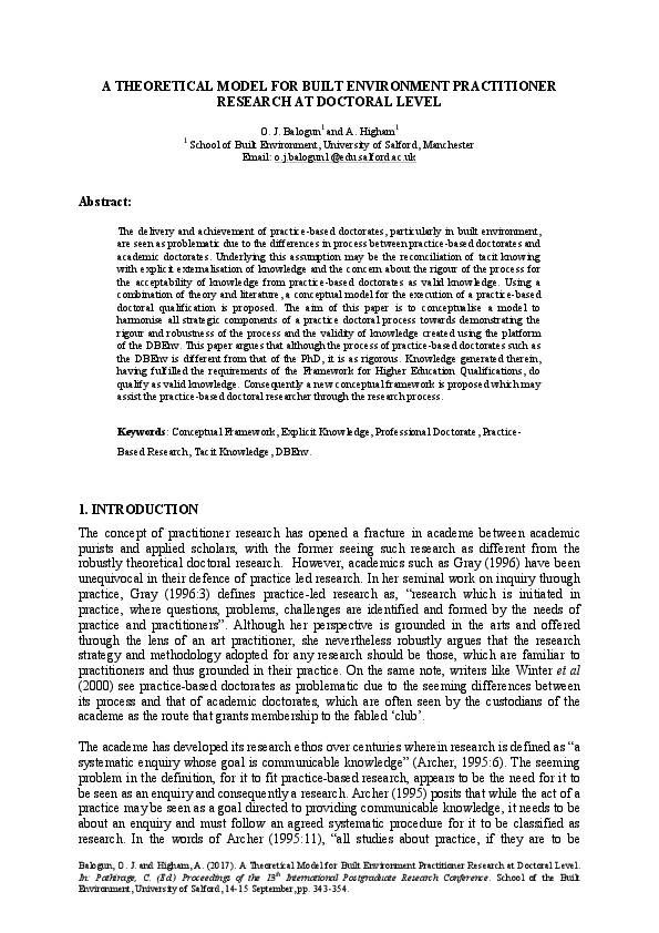 (PDF) A THEORETICAL MODEL FOR BUILT ENVIRONMENT PRACTITIONER RESEARCH ...