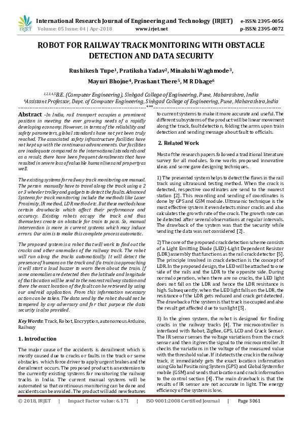 Pdf Robot For Railway Track Monitoring With Obstacle Detection And Data Security