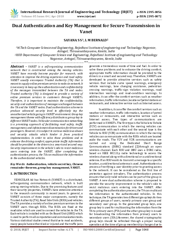 Pdf Dual Authentication And Key Management For Secure Transmission In Vanet