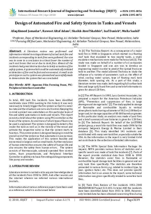 (PDF) IRJET- Design of Automated Fire and Safety System in Tanks and ...