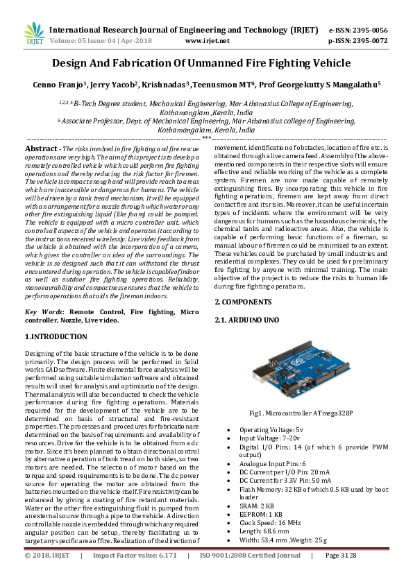 (PDF) IRJETDesign and Fabrication of Unmanned Fire Fighting Vehicle