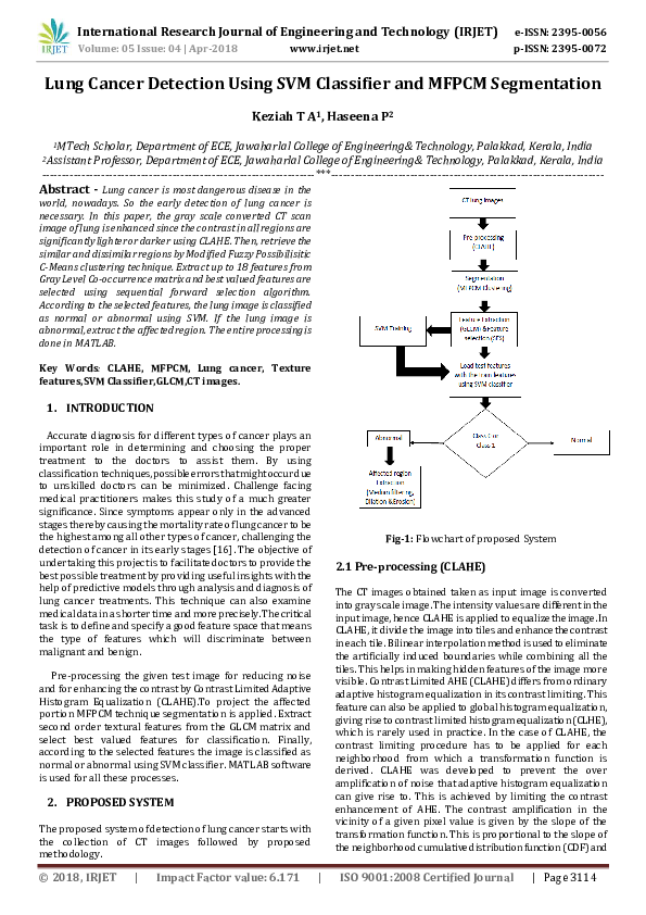 Pdf Lung Cancer Detection Using Svm Classifier And Mfpcm Segmentation