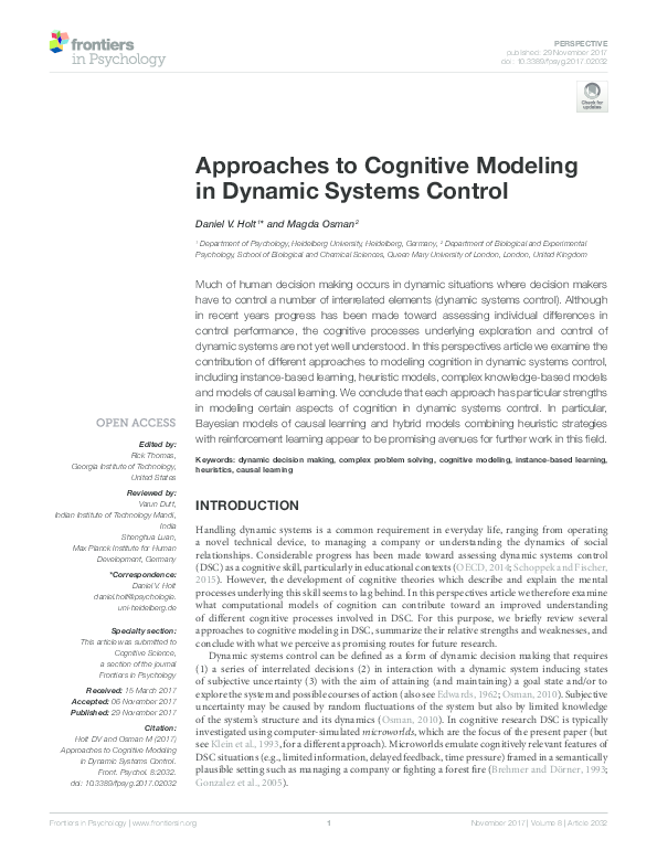 (PDF) Approaches to Cognitive Modeling in Dynamic Systems Control
