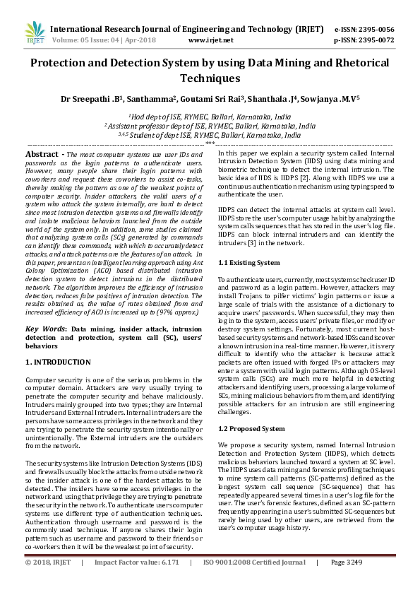 Pdf Protection And Detection System By Using Data Mining And Rhetorical Techniques Irjet