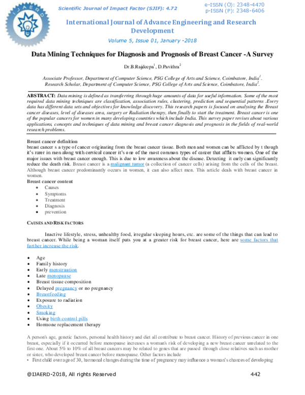 Pdf Data Mining Techniques For Diagnosis And Prognosis Of Breast Cancer A Survey