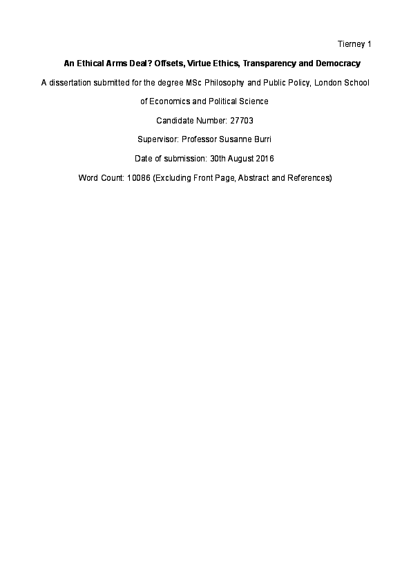 An Ethical Arms Deal? Offsets, Virtue Ethics, Transparency and Democracy