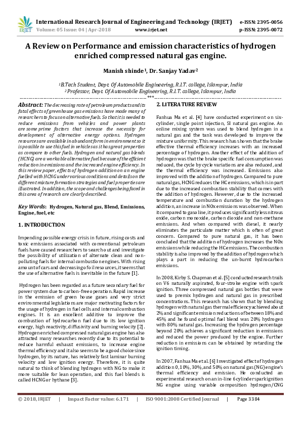 (PDF) A Review on Performance and emission characteristics of hydrogen enriched compressed ...