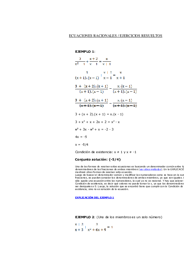 (DOC) ECUACIONES RACIONALES / EJERCICIOS RESUELTOS