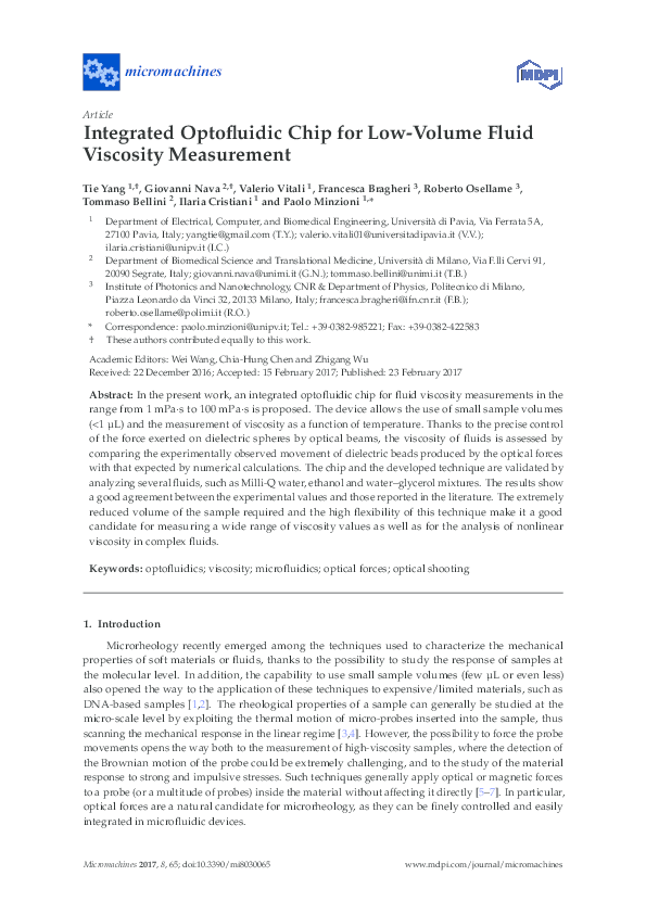 (PDF) Integrated Optofluidic Chip for Low-Volume Fluid Viscosity ...