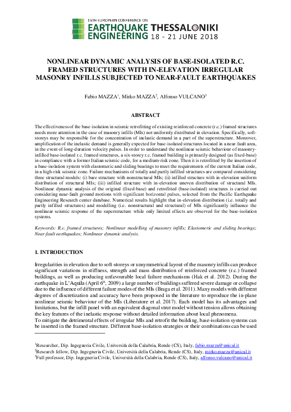 Pdf Nonlinear Dynamic Analysis Of Base Isolated R C Framed Structures With In Elevation