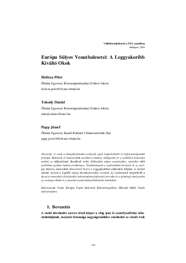 (PDF) Európa Súlyos Vonatbalesetei: A Leggyakoribb Kiváltó Okok | Peter ...