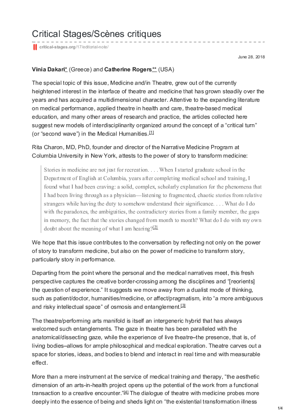 (PDF) Critical Stages/Scènes Critiques 17 (June 2018) / Special Topic ...