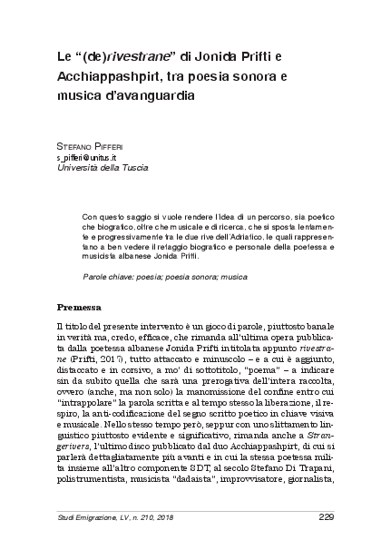 (PDF) Le “(de)rivestrane” di Jonida Prifti e Acchiappashpirt, tra ...