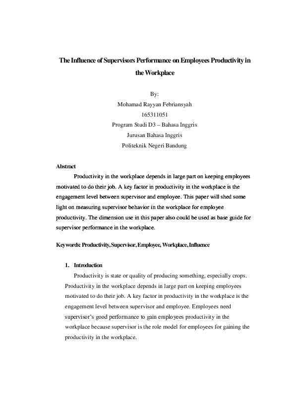 (DOC) The Influence of Supervisors Performance on Employees ...