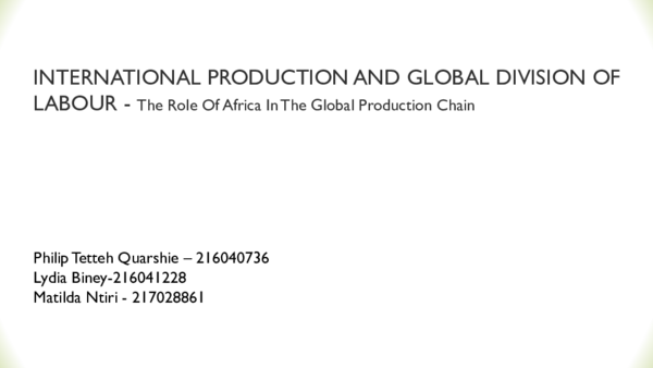 (PDF) INTERNATIONAL PRODUCTION AND GLOBAL DIVISION OF LABOUR -The Role ...