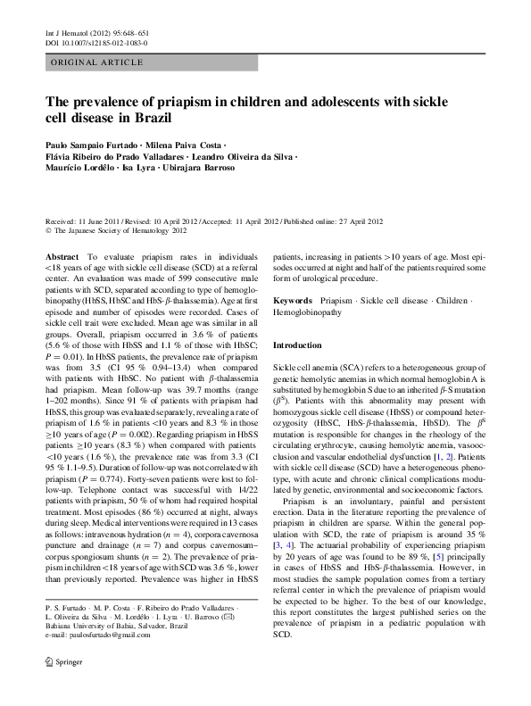 (PDF) The prevalence of priapism in children and adolescents with ...