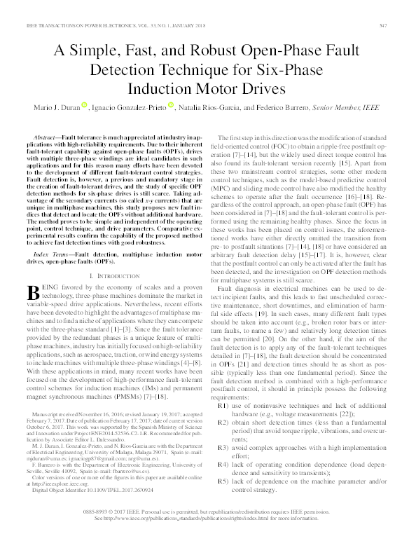 Pdf A Simple Fast And Robust Open Phase Fault Detection Technique For Six Phase Induction