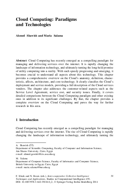 (PDF) Cloud Computing: Paradigms and Technologies