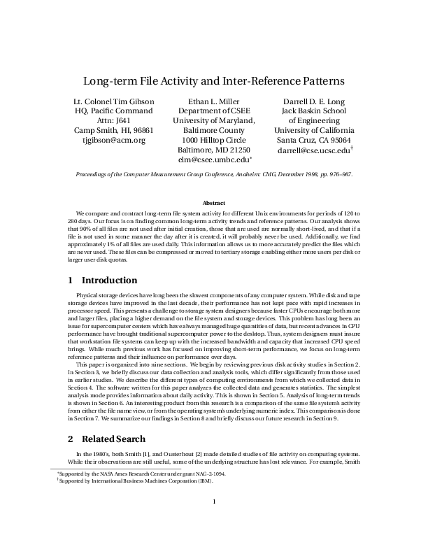 (PDF) Long-term File Activity and Inter-Reference Patterns | Darrell D ...