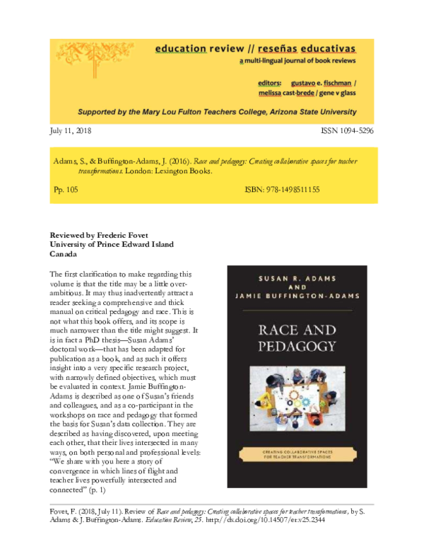 (PDF) A review of Race and Pedagogy. Creating Collaborative Spaces for ...