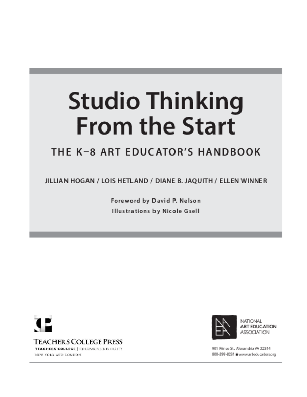 (PDF) Studio Thinking From the Start: The K-8 Art Educator's Handbook