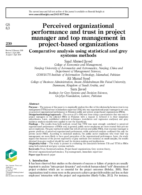 (PDF) Perceived organizational performance and Trust in project manager ...