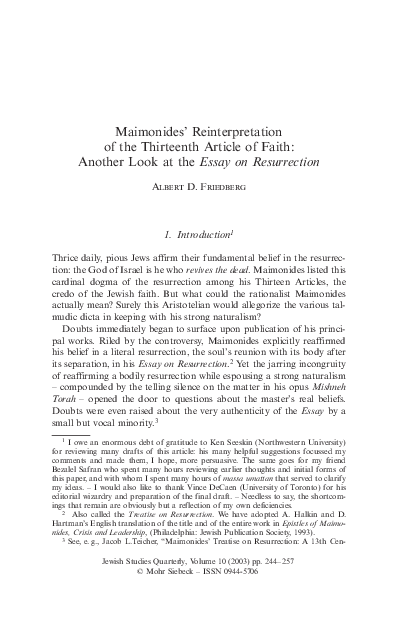 (PDF) Albert D. Friedberg, “Maimonides’ Reinterpretation of the ...