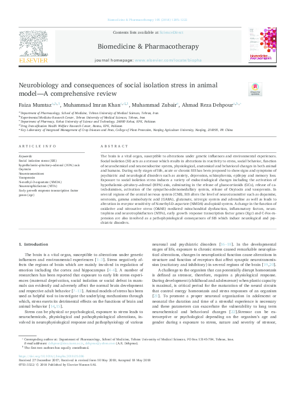 (PDF) Neurobiology and consequences of social isolation stress in ...