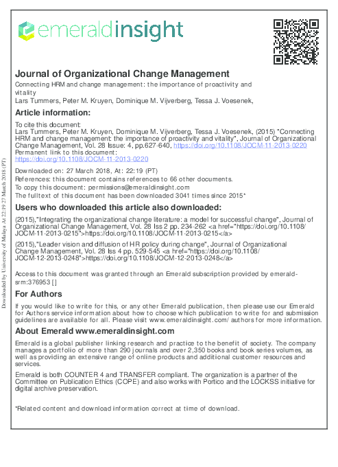 (PDF) Journal of Organizational Change Management Connecting HRM and ...