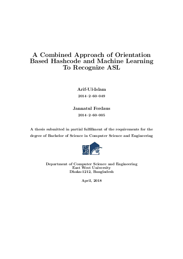 Pdf A Combined Approach Of Orientation Based Hashcode And Machine Learning To Recognize Asl