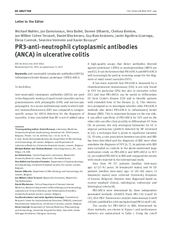 (PDF) PR3-anti-neutrophil cytoplasmic antibodies (ANCA) in ulcerative ...