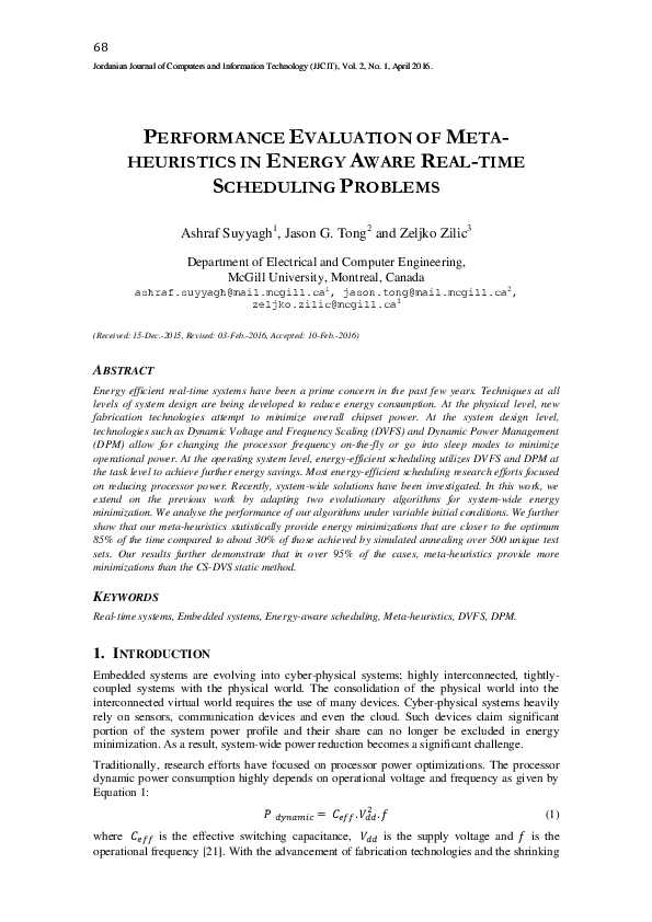 Pdf Performance Evaluation Of Metaheuristics In Energy Aware Real Time Scheduling Problems