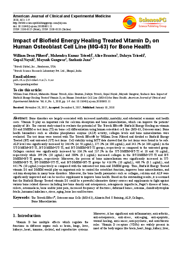 (PDF) Impact of Biofield Energy Healing Treated Vitamin D3 on Human ...