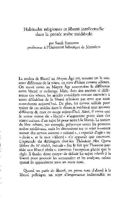 (PDF) Sarah Stroumsa, “Habitudes religieuses et liberté intellectuelle ...