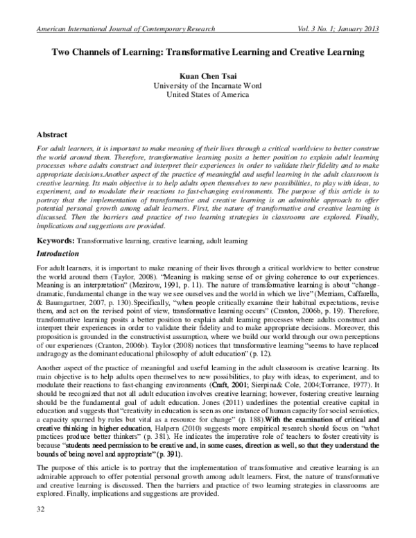 (PDF) Two Channels of Learning: Transformative Learning and Creative ...
