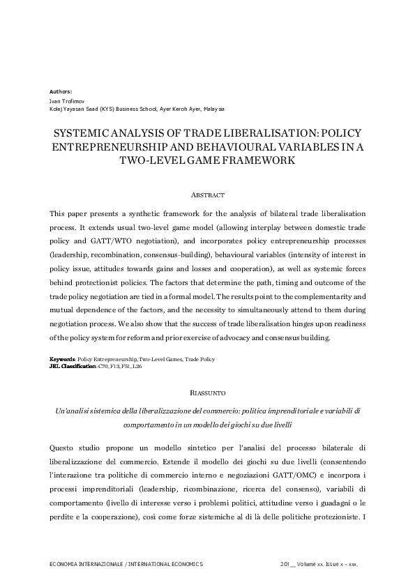 (PDF) SYSTEMIC ANALYSIS OF TRADE LIBERALISATION: POLICY ...