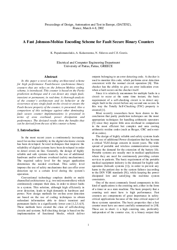 A Fast Johnson Mobius Encoding Scheme For Fault Secure Binary Counters 5643