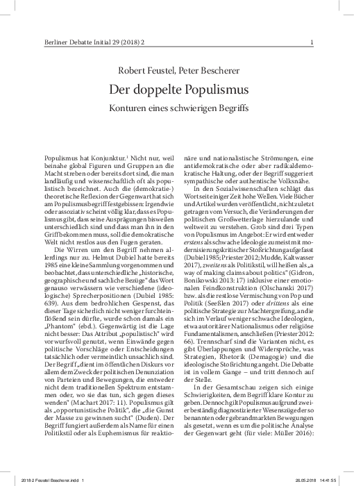 (PDF) Der doppelte Populismus. Konturen eines schwierigen Begriffs