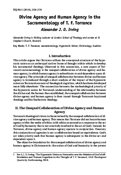 (PDF) 'Divine Agency and Human Agency in the Sacramentology of T.F ...