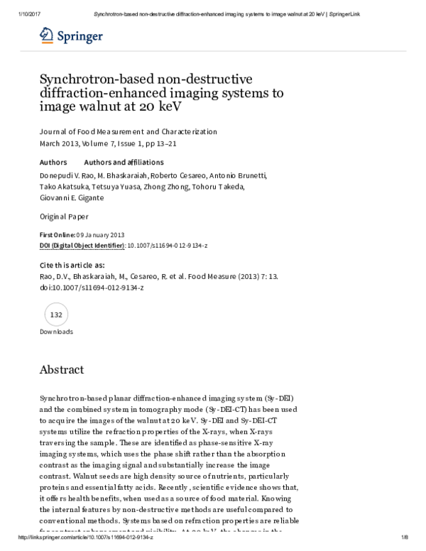 Pdf Synchrotron Based Non Destructive Diffraction Enhanced Imaging