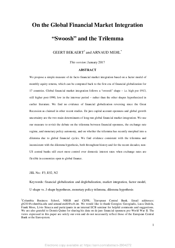 (PDF) On the Global Financial Market Integration " Swoosh " and the ...