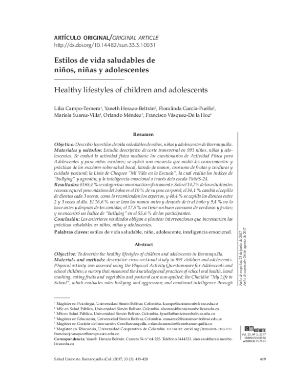 (PDF) Estilos de vida saludables de niños, niñas y adolescentes ...