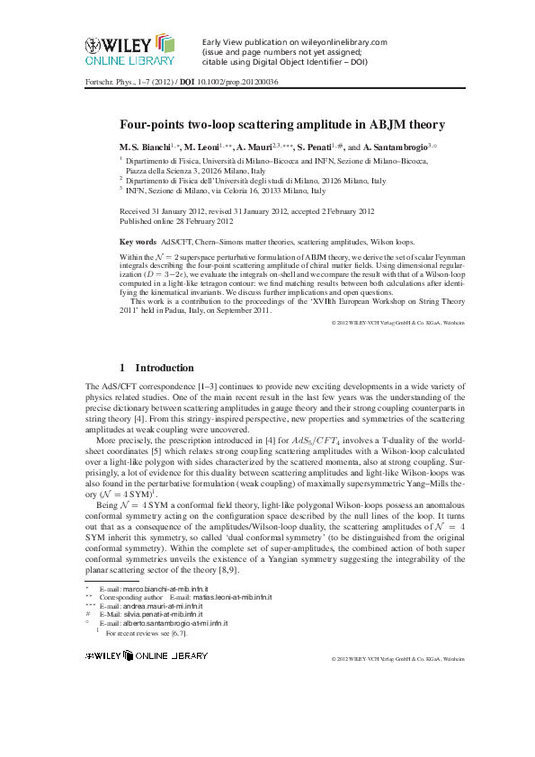 (PDF) Four-points two-loop scattering amplitude in ABJM theory