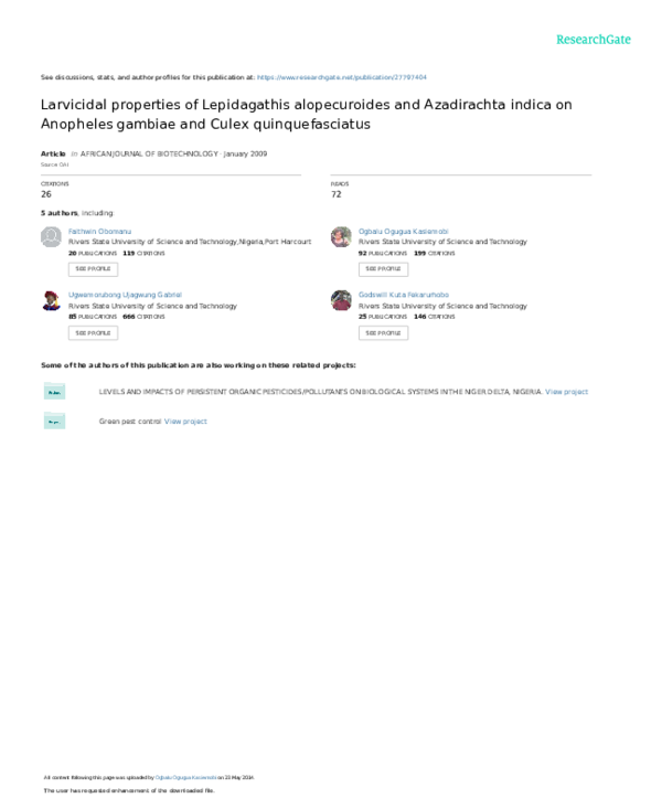 (PDF) Larvicidal properties of Lepidagathis alopecuroides and ...