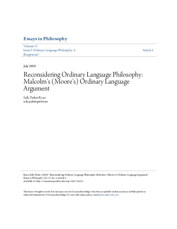 (PDF) Ordinary Language Philosophy
