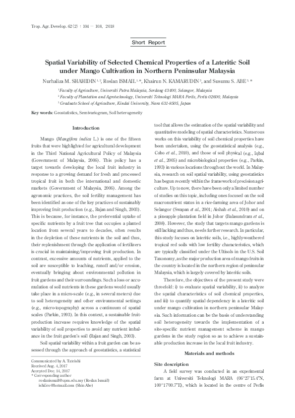 (PDF) Spatial variability of selected chemical properties of a lateritic soil under mango ...