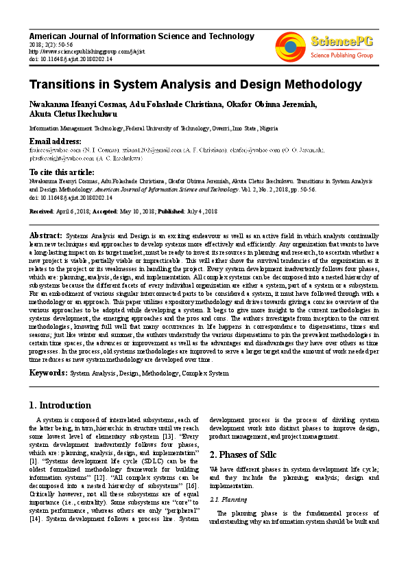 (PDF) Transitions in System Analysis and Design Methodology