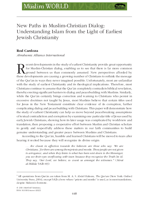 (PDF) New Paths in Muslim-Christian Dialog: Understanding Islam from ...