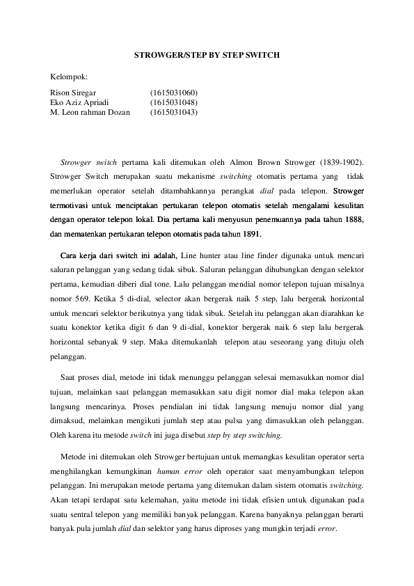 (DOC) STROWGER/STEP BY STEP SWITCH